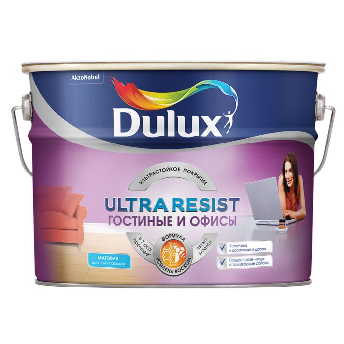Краска Dulux Ultra Resist Гостиные и Офисы мат BW 9л : купить по низкой ...